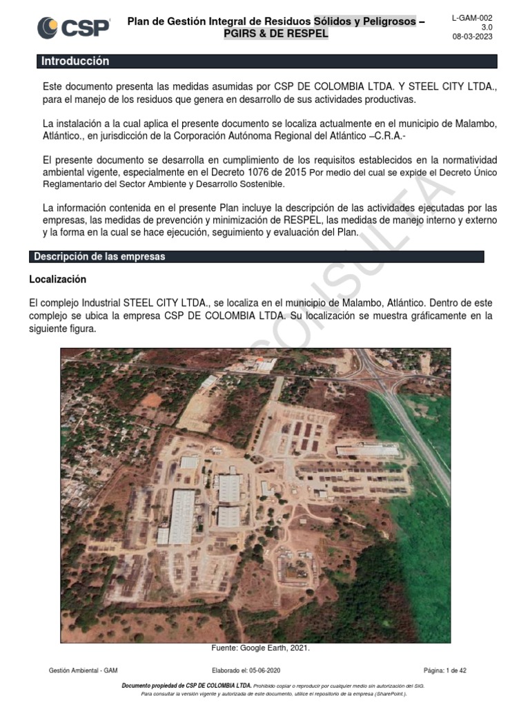 L-GAM-001 V3 Plan de Gestión Integral de Residuos Sólidos - PGIRS | PDF