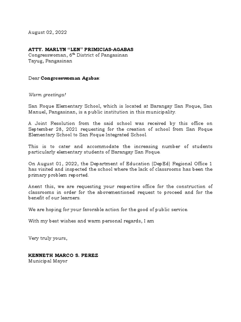 Draft Letter Cong. Agabas | PDF
