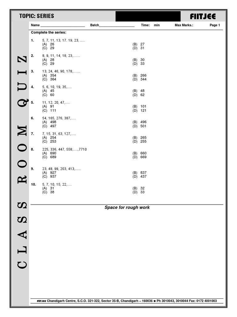 FIITJEE Series Completion Quiz | PDF