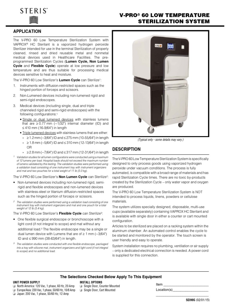 SD995 VPRO 60 Low Temperature Sterilizer TDS | PDF | Sterilization ...