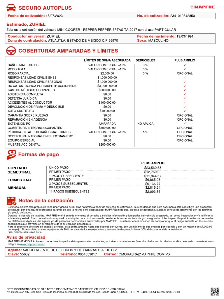 Cot Mini Cooper Mapfre Hombre | PDF | Póliza de seguros