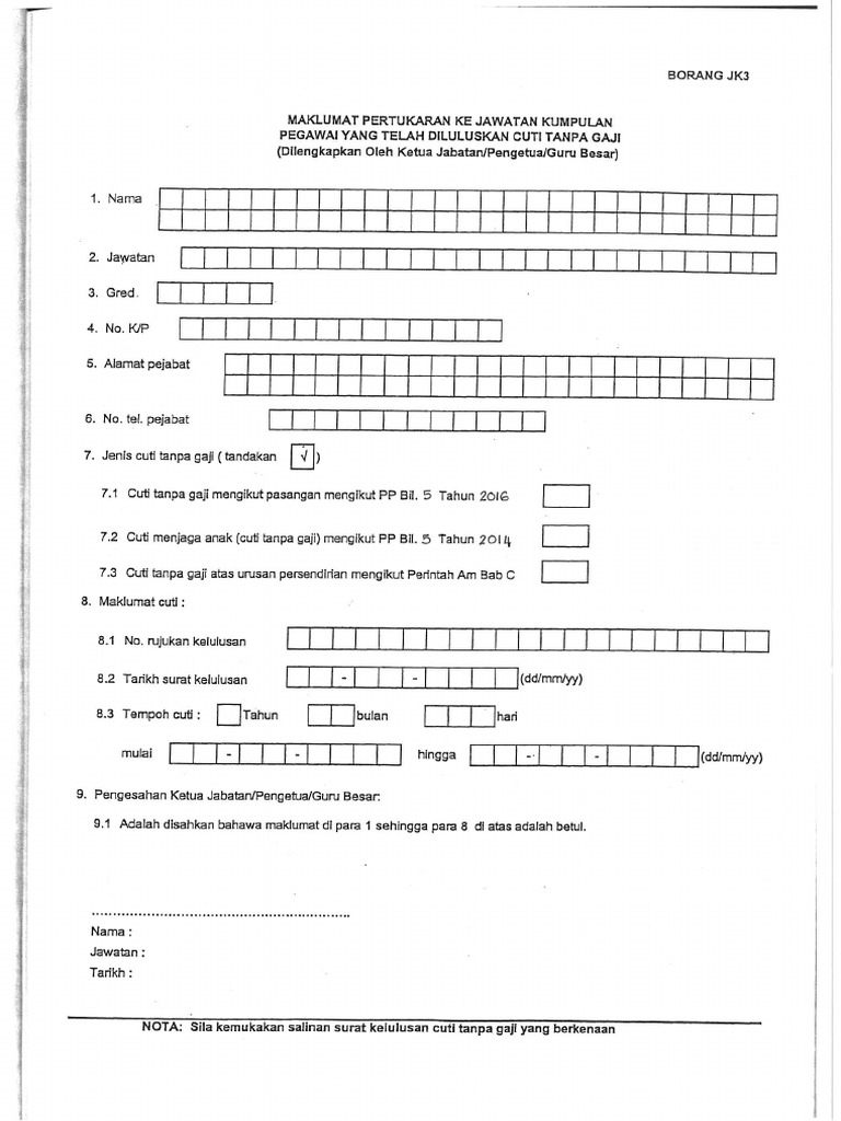Borang JK3 | PDF