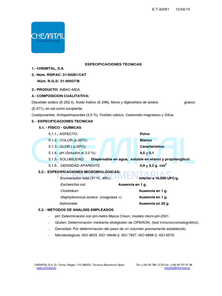 Especificaciones Técnicas INBAC-MDA | PDF