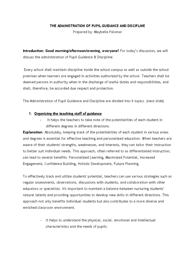 Pupil Guidance and Discipline Administration | PDF | Teachers ...