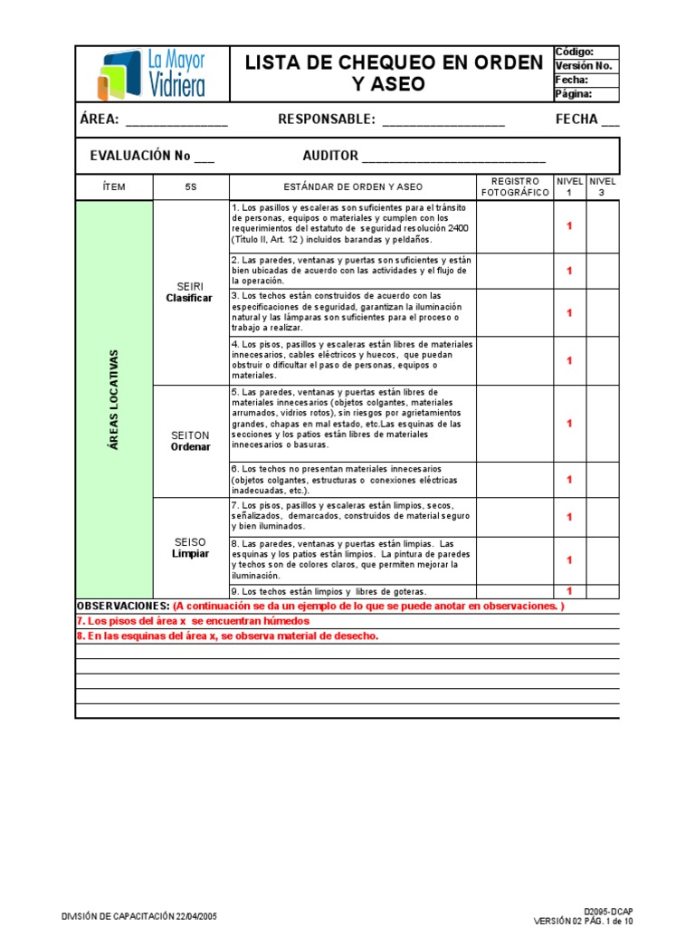 FO - SST.05 Lista de Chequeo Orden y Aseo | PDF