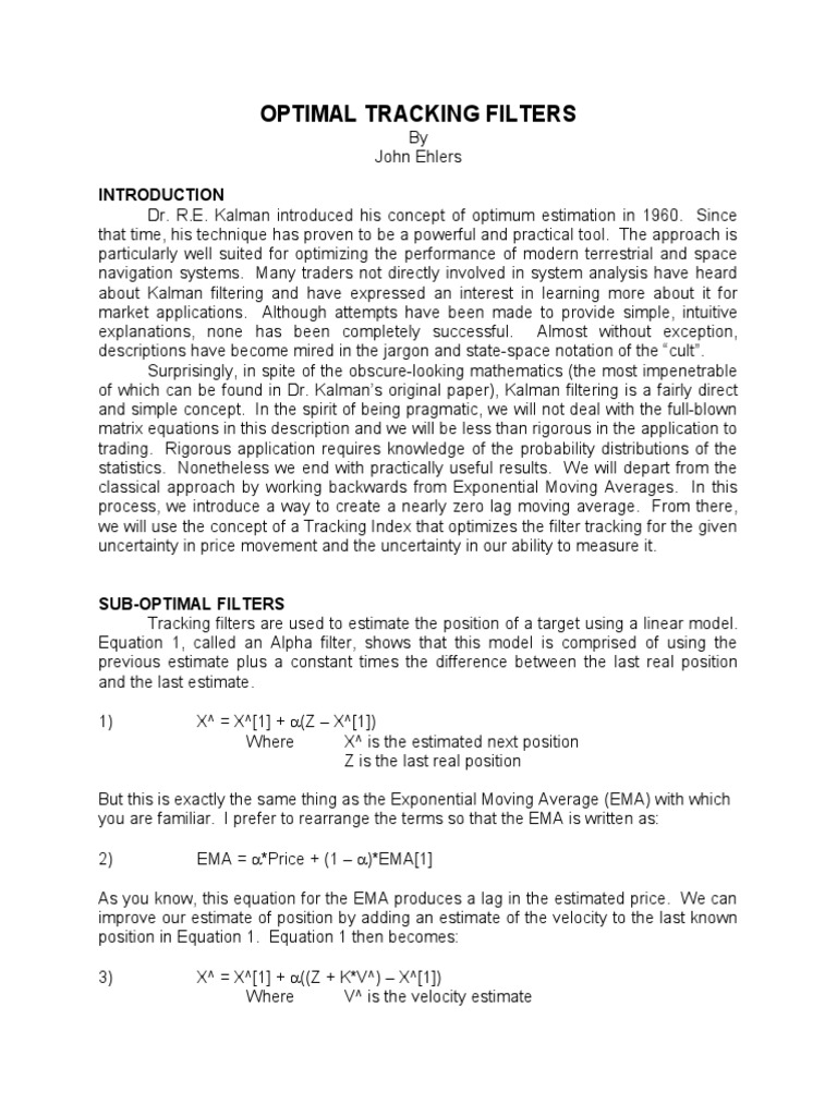 Optimal Tracking Filters Ehlers | PDF