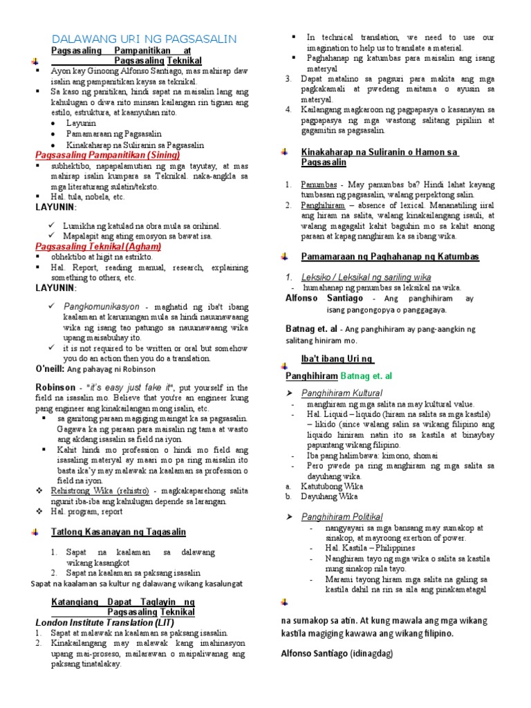 Dalawang Uri NG Pagsasalin | PDF