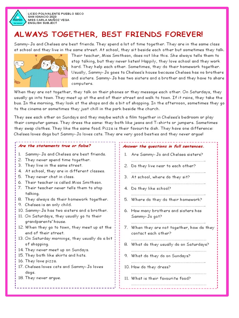 Friendship Reading Comprehension Exercise | PDF