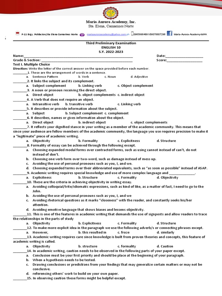 3rd Prelim Exam English 10 2022-2023 | PDF