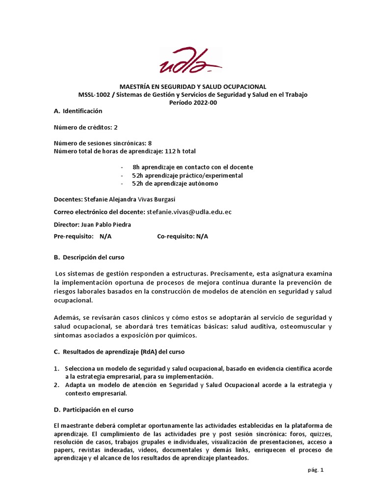 Sistemas de Gestión y Servicios de Seguridad y Salud en El Trabajo SSO | PDF | Aprendizaje ...