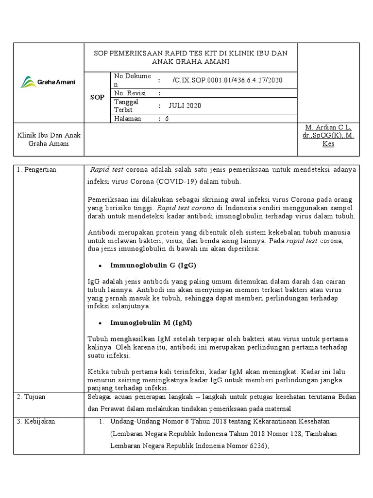 SOP Pemeriksaan Rapit Tes Kit GA | PDF | Sains & Matematika