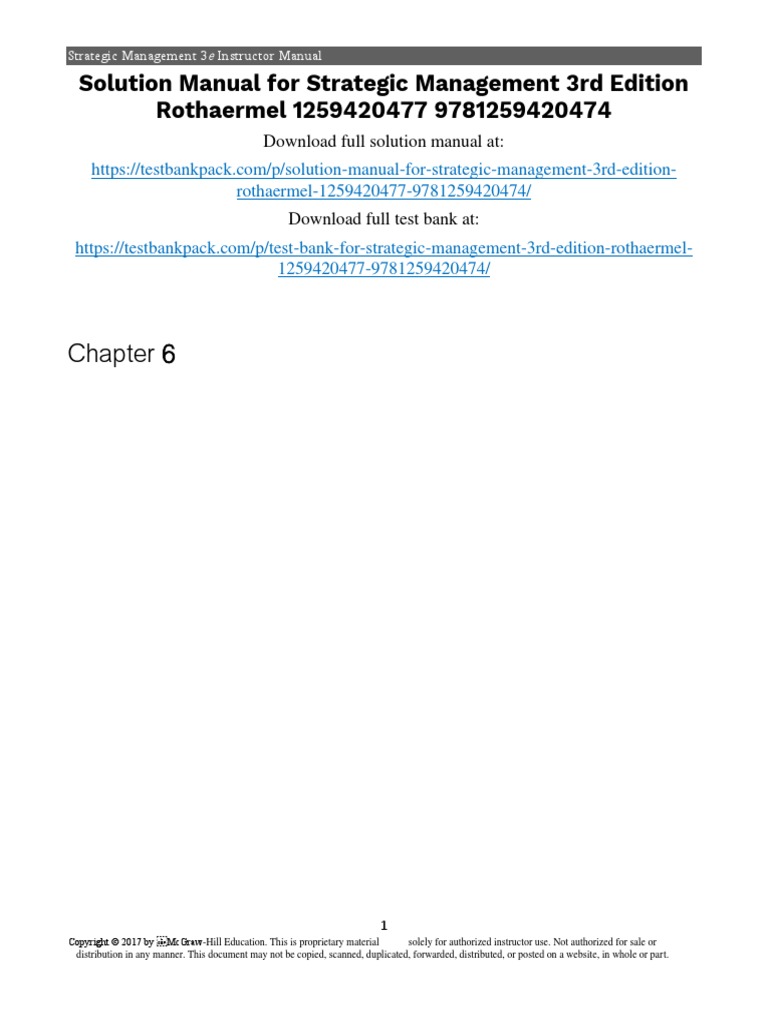 Strategic Management 3rd Edition Rothaermel Solutions Manual Download | PDF