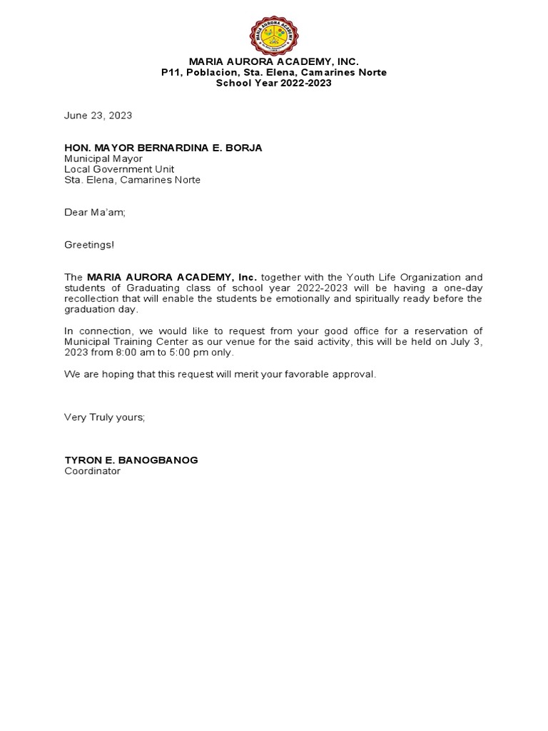 letter request training center | PDF