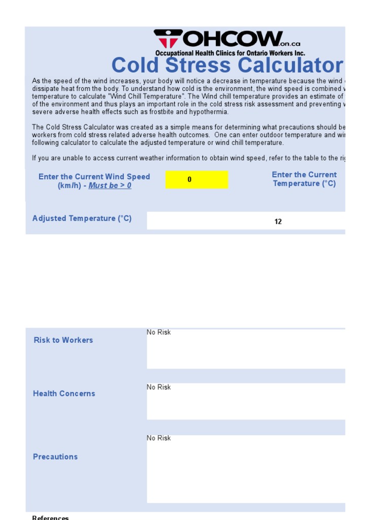 Ohcow Cold Stress Calculator v1c | PDF | Hypothermia | Wound