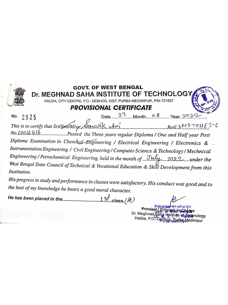 Provisional Certificate | PDF