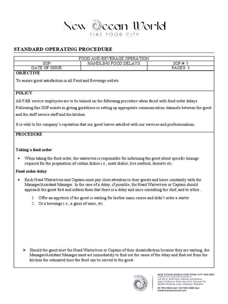 Handling Food Delay | PDF | Waiting Staff | Food And Drink