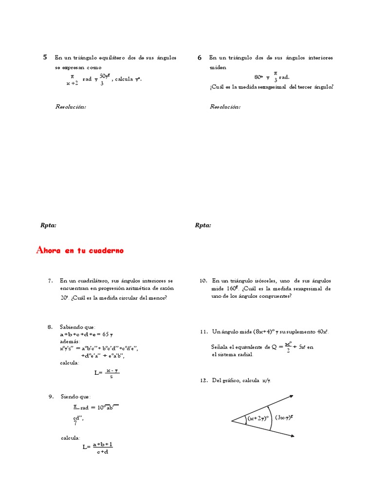 Sistemas de Medicion Angular para Cuarto Grado de Secundaria | PDF Sistemas de Medicion Angular para Cuarto Grado de Secundaria | PDF