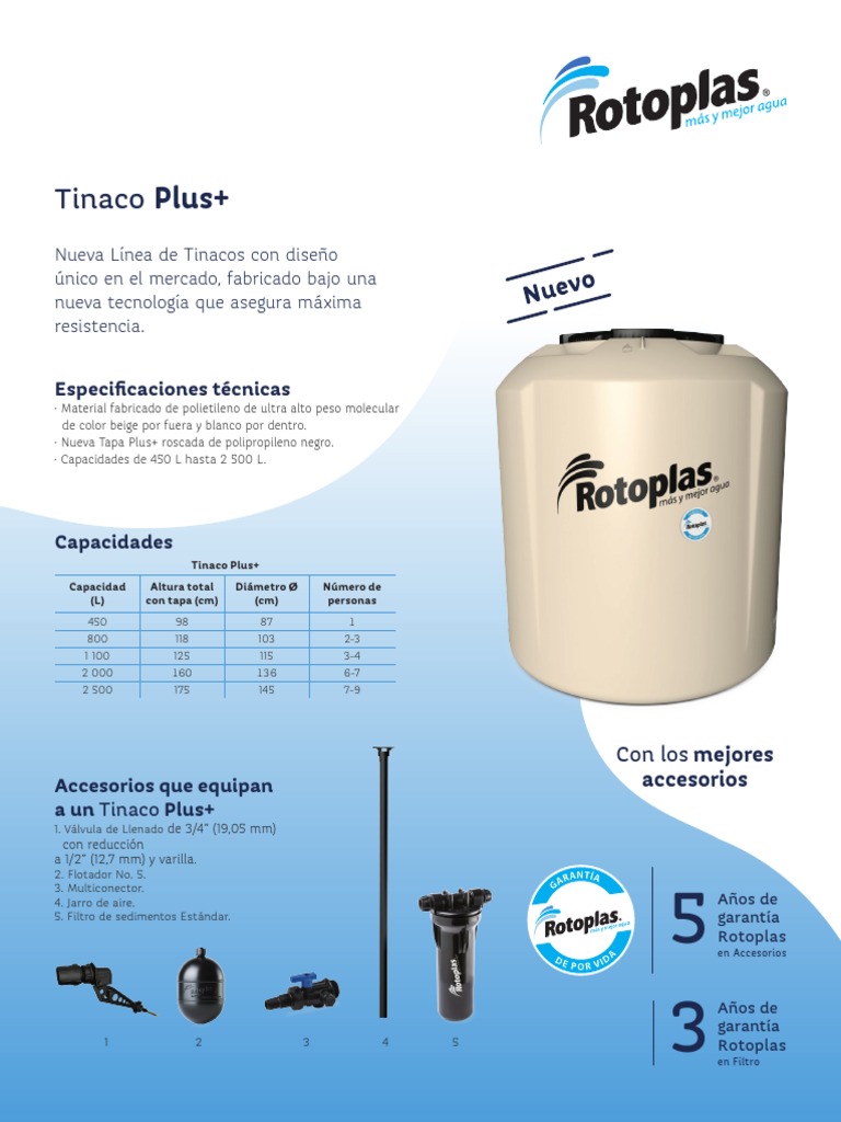 Ficha Técnica Tinaco Rotoplas 1100 L | PDF