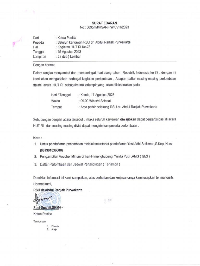 3095-Surat Edaran Kegiatan 17 Agustus 2023 | PDF