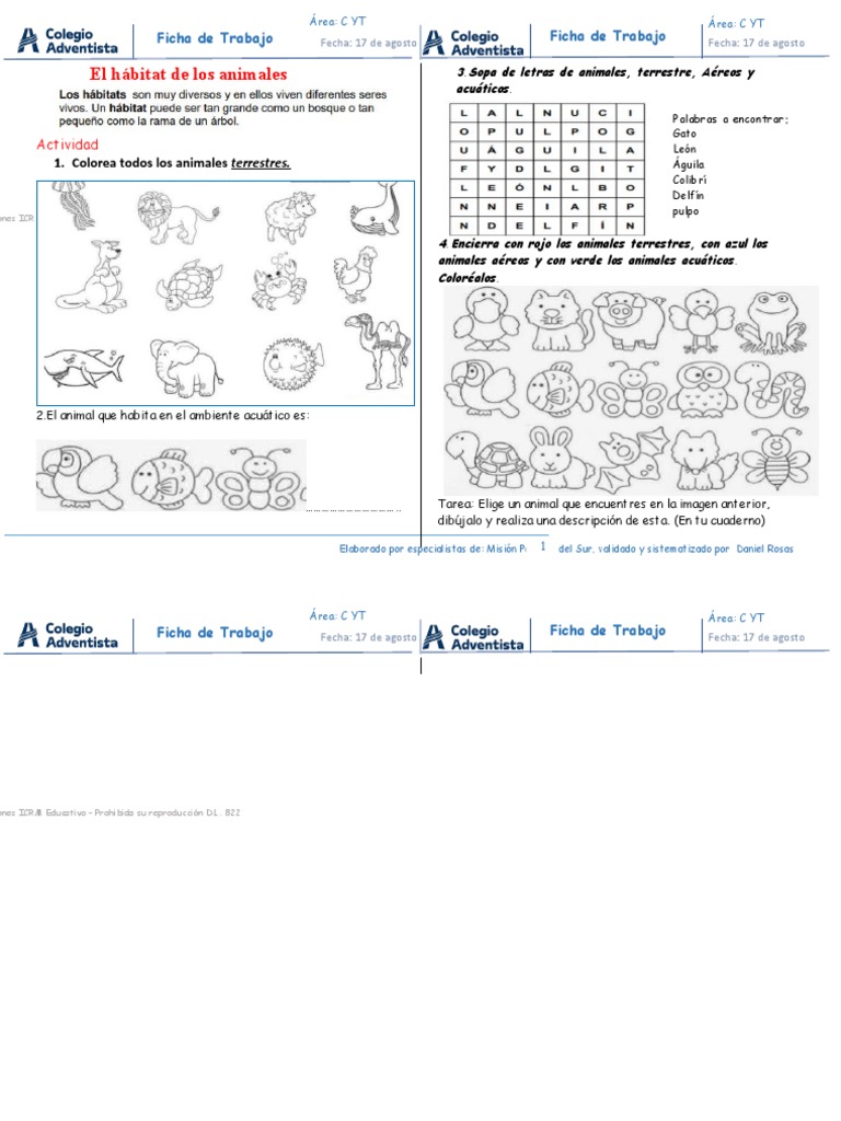 Ficha 03 Cyt El Habitat de Los Animales | PDF