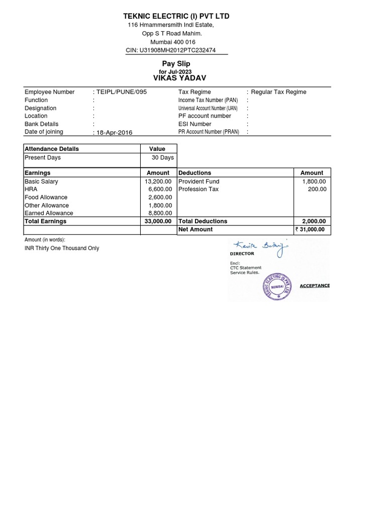 Vikas Payslip | PDF