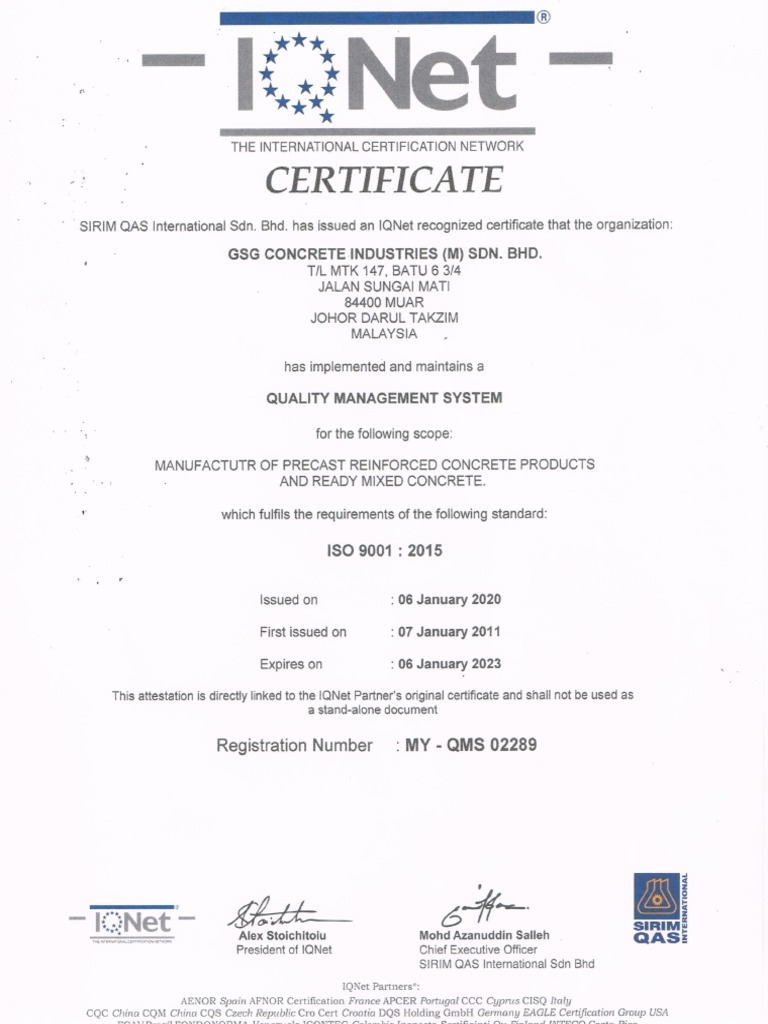 SIRIM IQNET CERTIFICATE | PDF