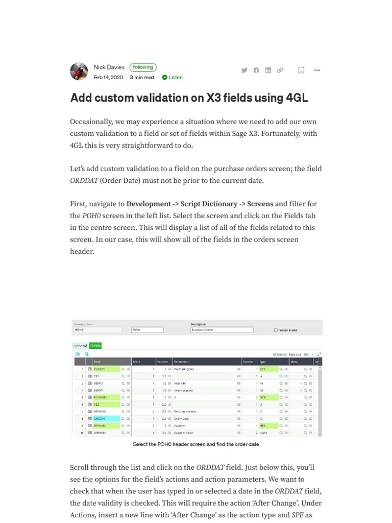Add Custom Validation On X3 Fields Using 4GL - by Nick Davies - Medium | PDF