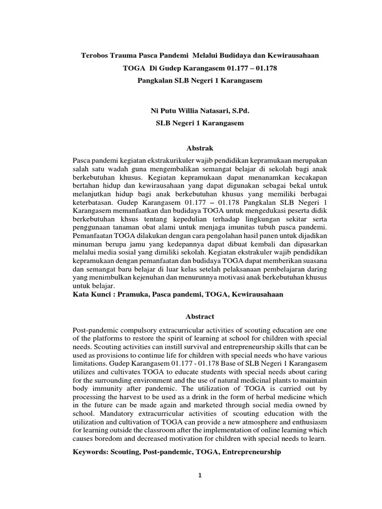 Terobos Trauma Pasca Pandemi Melalui Budidaya Dan Pemanfaatan TOGA Di Gudep Karangasem 01.177-01 ...