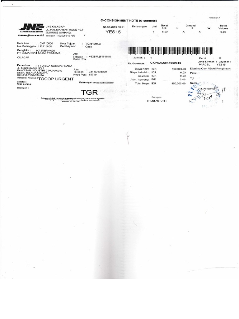 Dokumen - Tips - Contoh Tanda Terima Jne | PDF