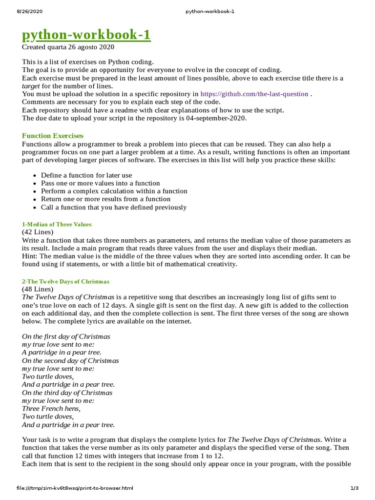 Python Workbook 1 | PDF