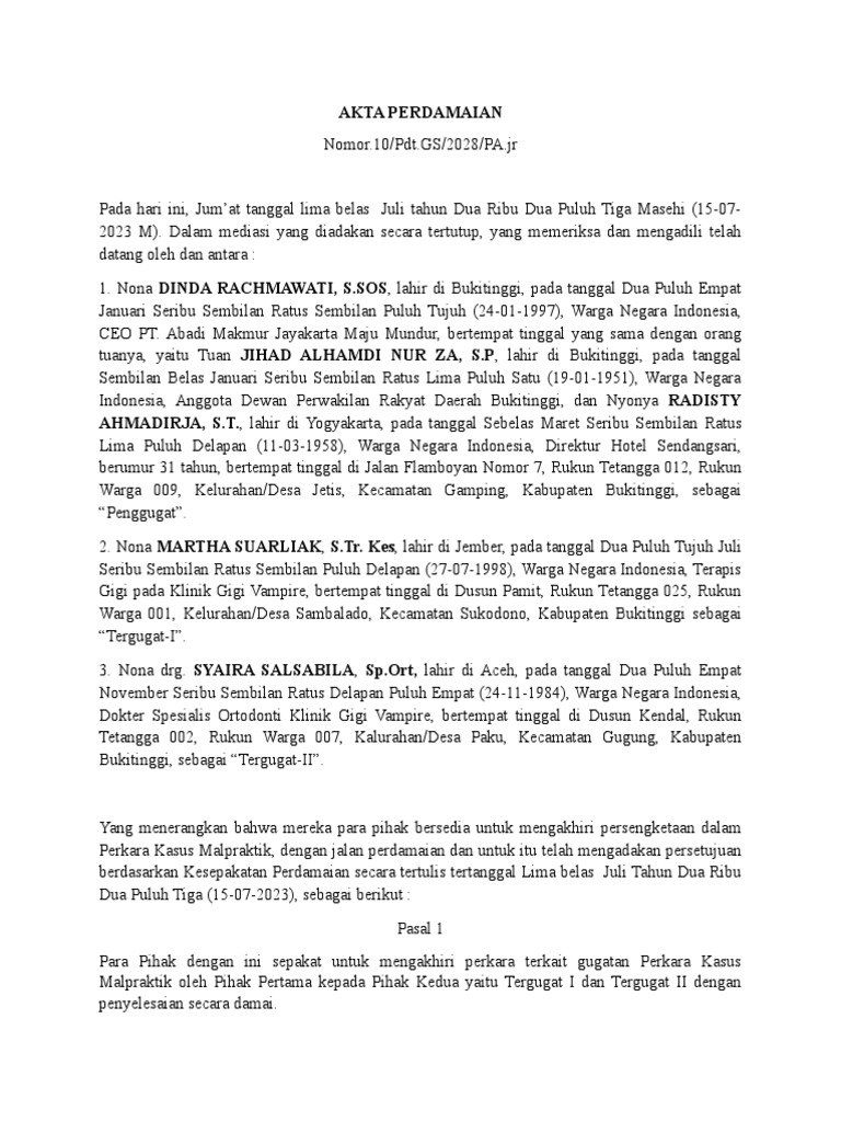 Akta Perdamaian | PDF