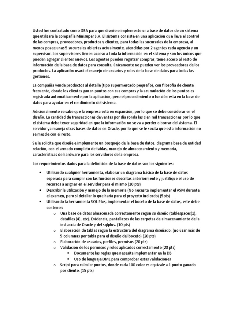 Examen 1 Administración de Bases de Datos 1 | PDF | Bases de datos ...