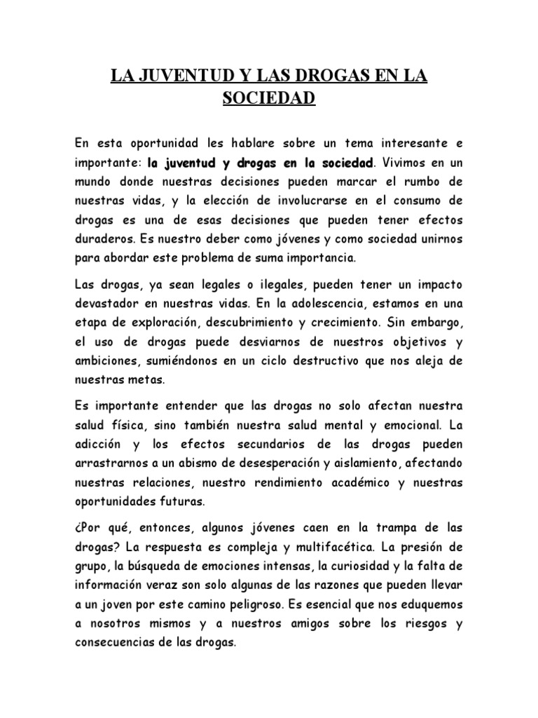 La Juventud y Las Drogas en La Sociedad | PDF