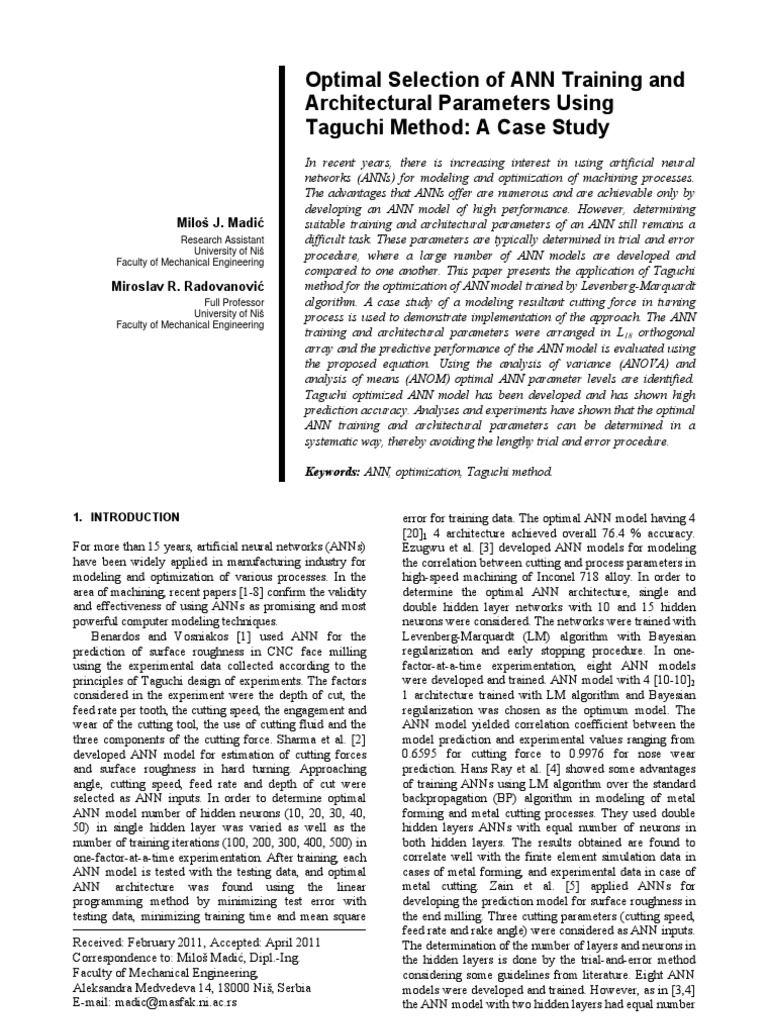 Optimal Selection of ANN Training | PDF