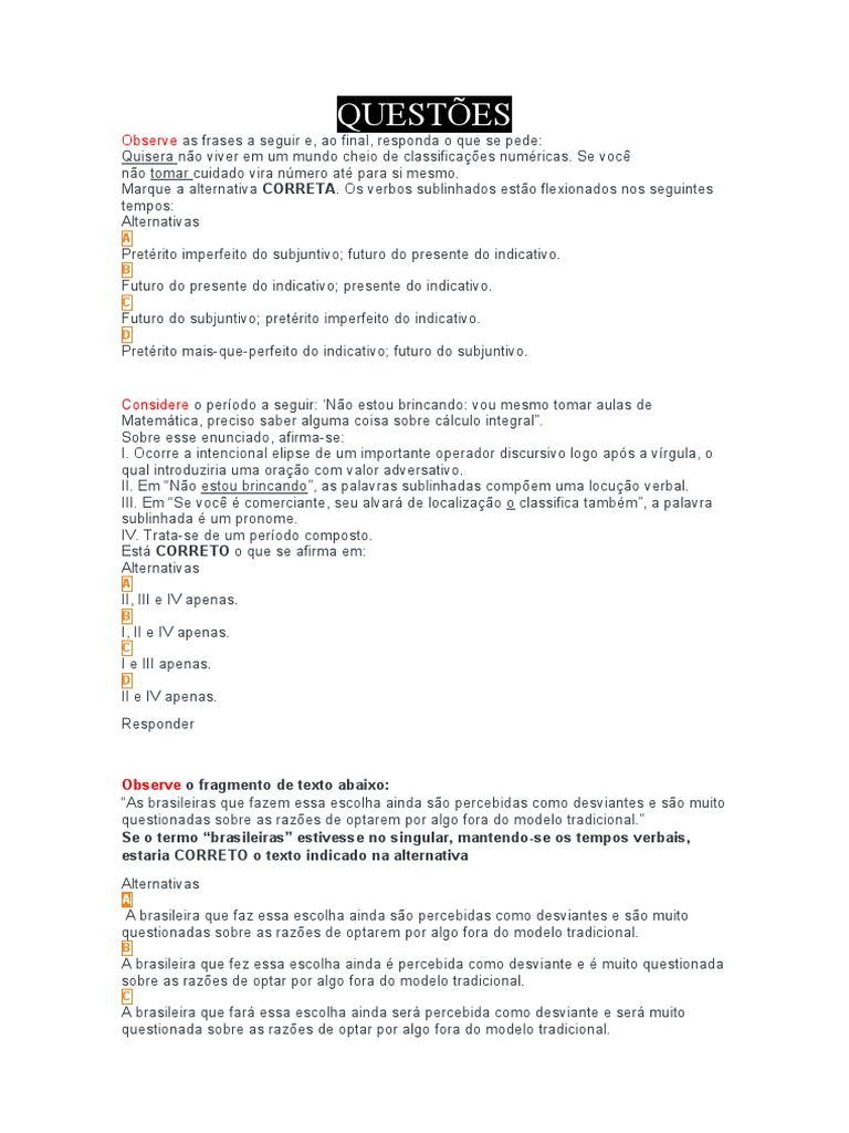 Questões Português Verbos 01 Pdf