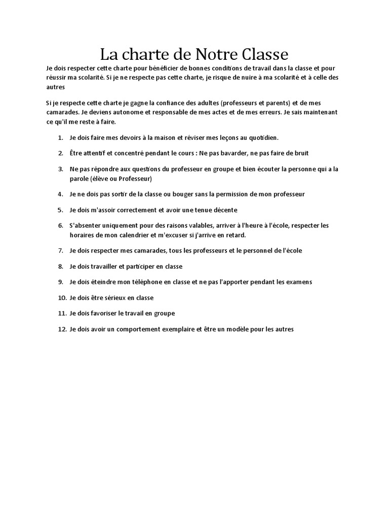 La Charte de La Classe | PDF