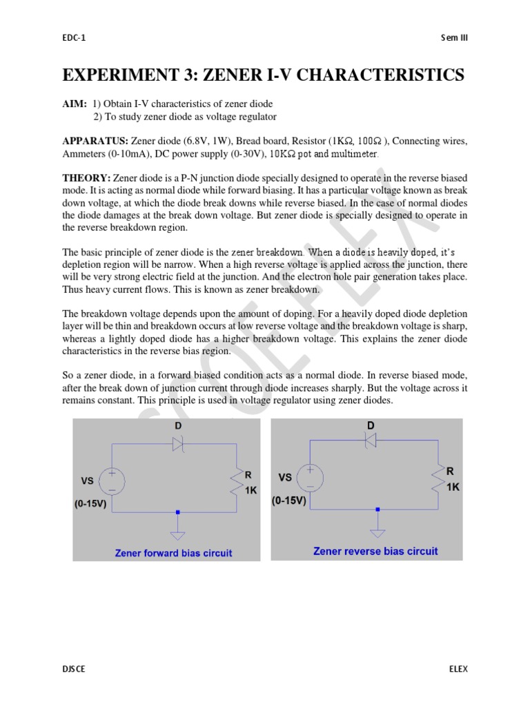 Zener Diode I-V Characteristics Study | PDF | Teaching Methods ...