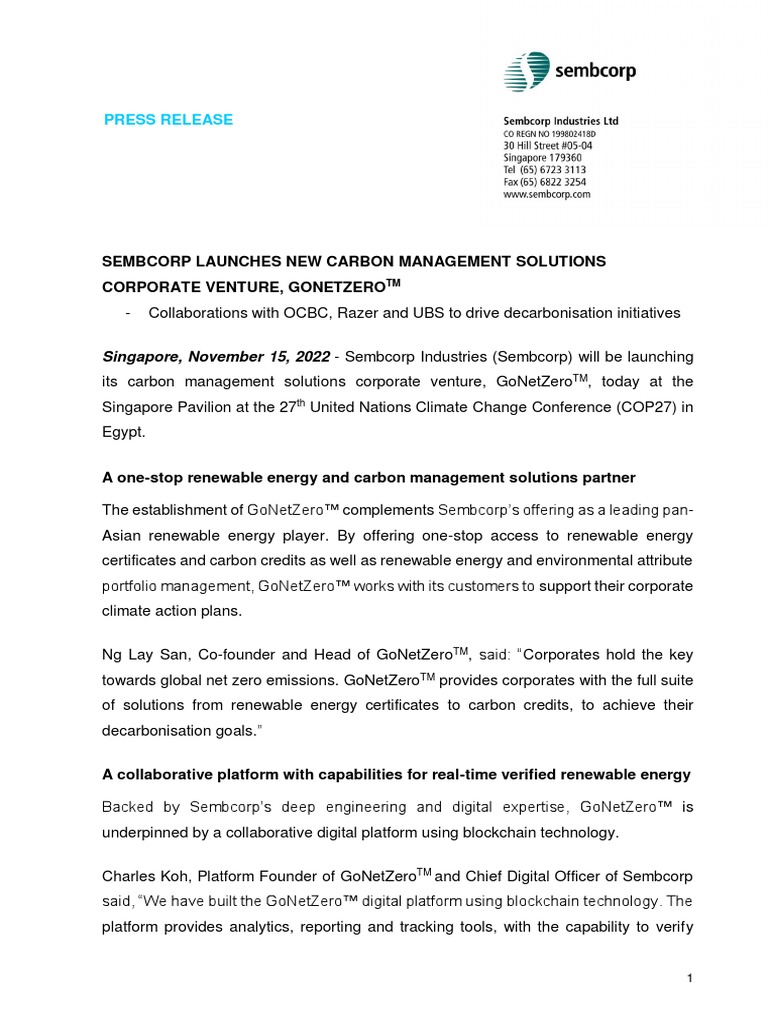 Sembcorp GoNetZero Nov 2022 | PDF