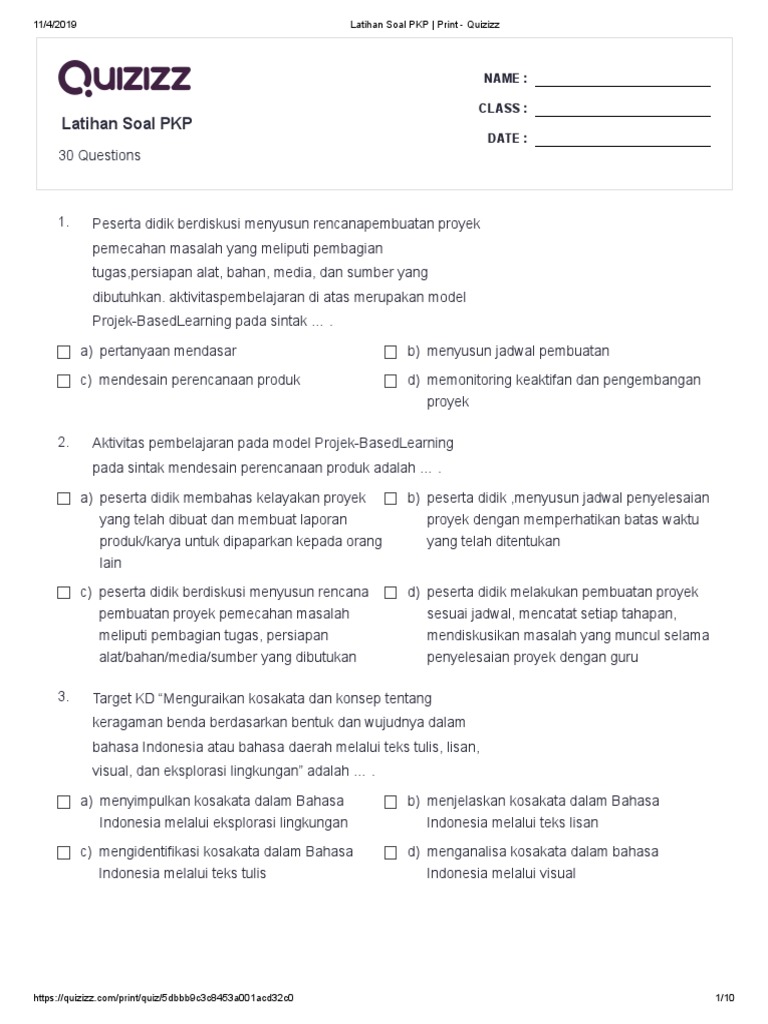 Latihan Soal PKP - Print - Quizizz | PDF