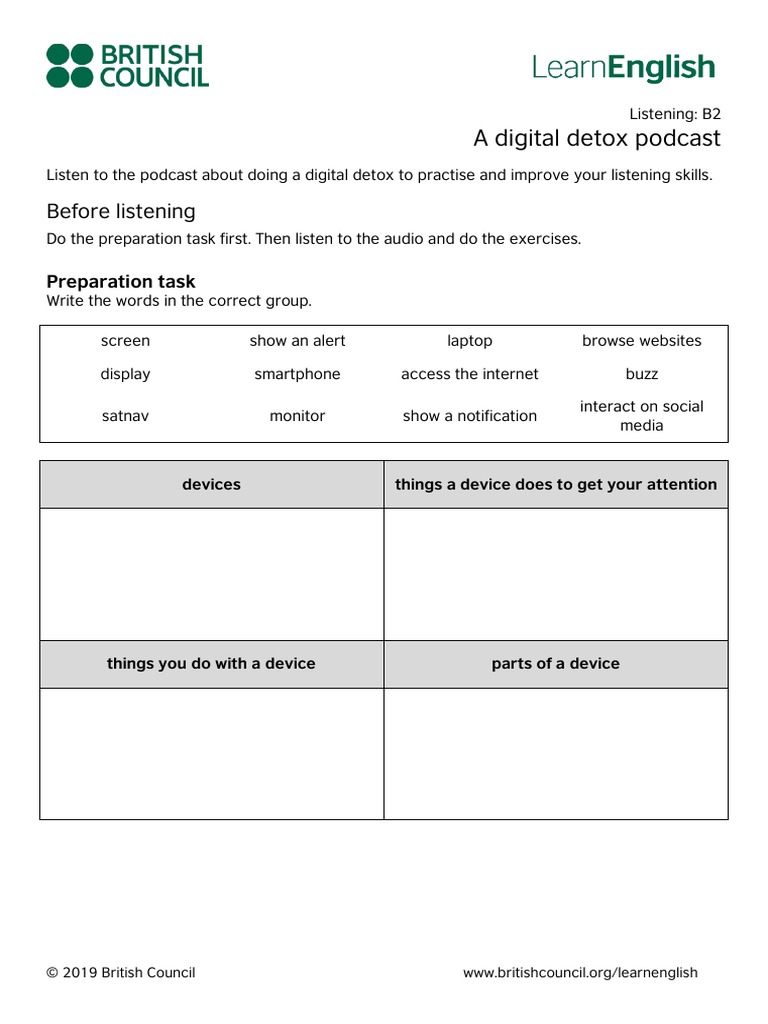 Digital Detox Podcast for B2 Listening | PDF