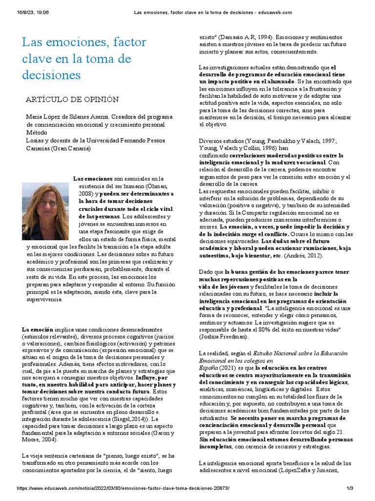 Las Emociones Factor Clave En La Toma De Decisiones Pdf