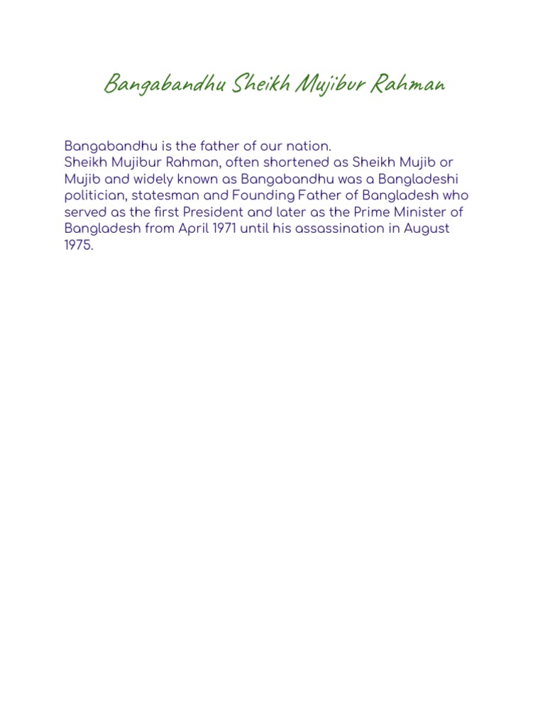 Bangabandhu Sheikh Mujibur Rahman | PDF