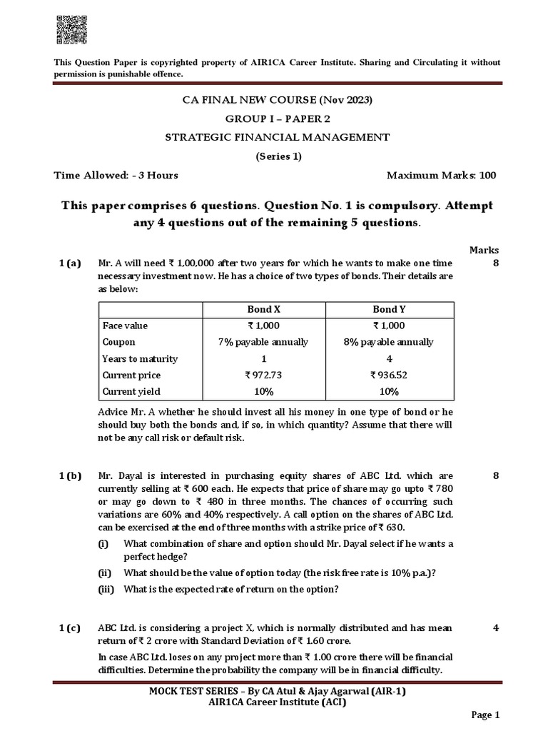 SFM 1 Question Paper Practice | PDF