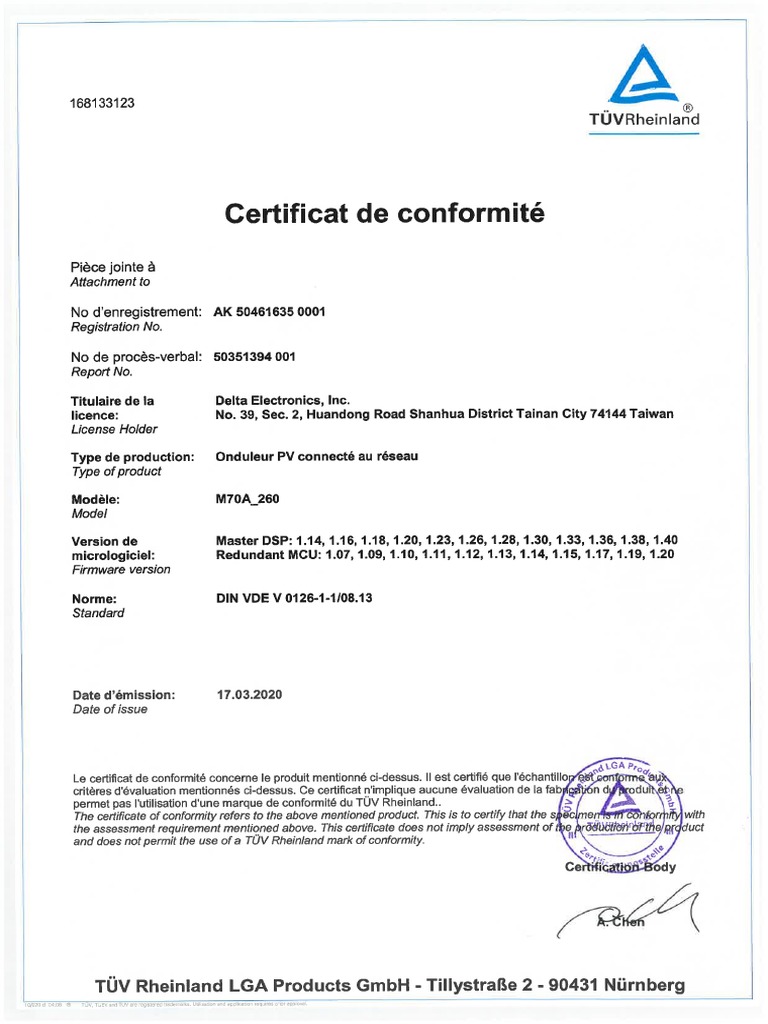 Certificate of Conformity DIN VDE V 0126 - 1 - 1108 - 13 | PDF
