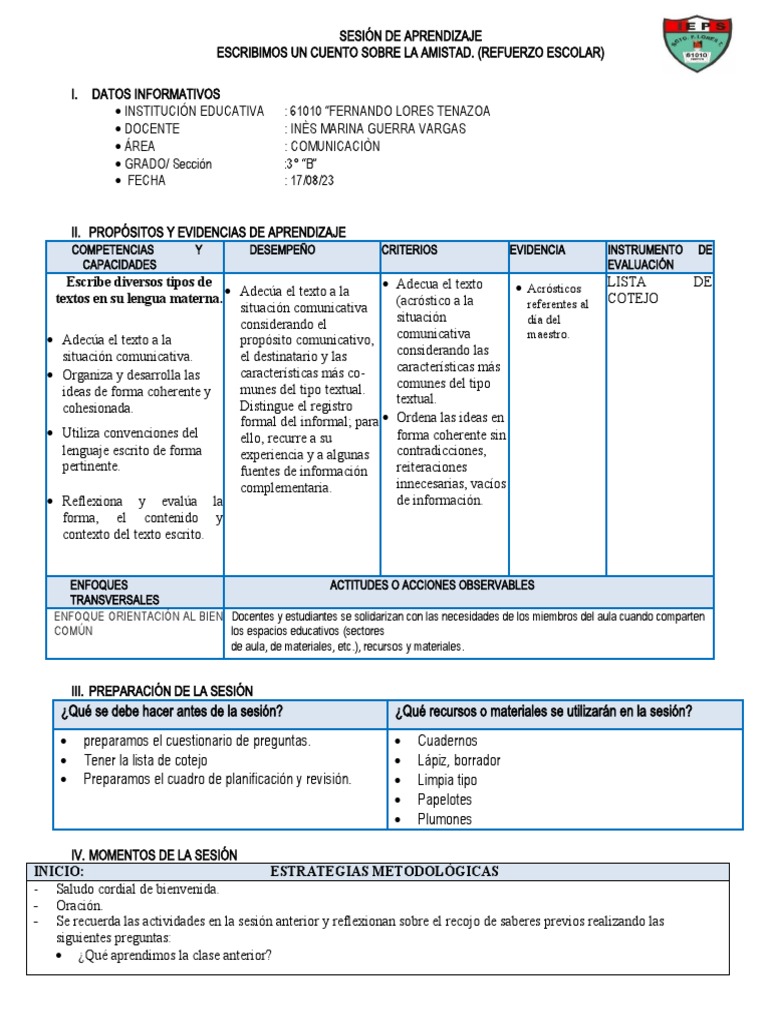Escribimos Un Cuento Sobre La Amistad Pdf