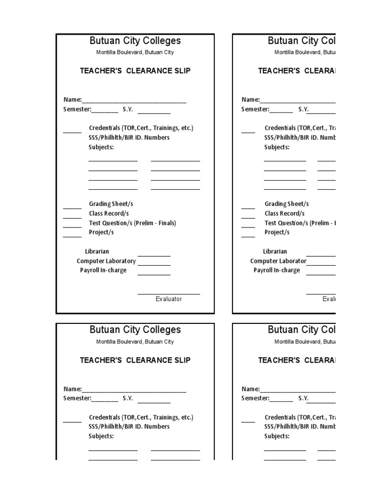 Teachers Clearance Slips | PDF