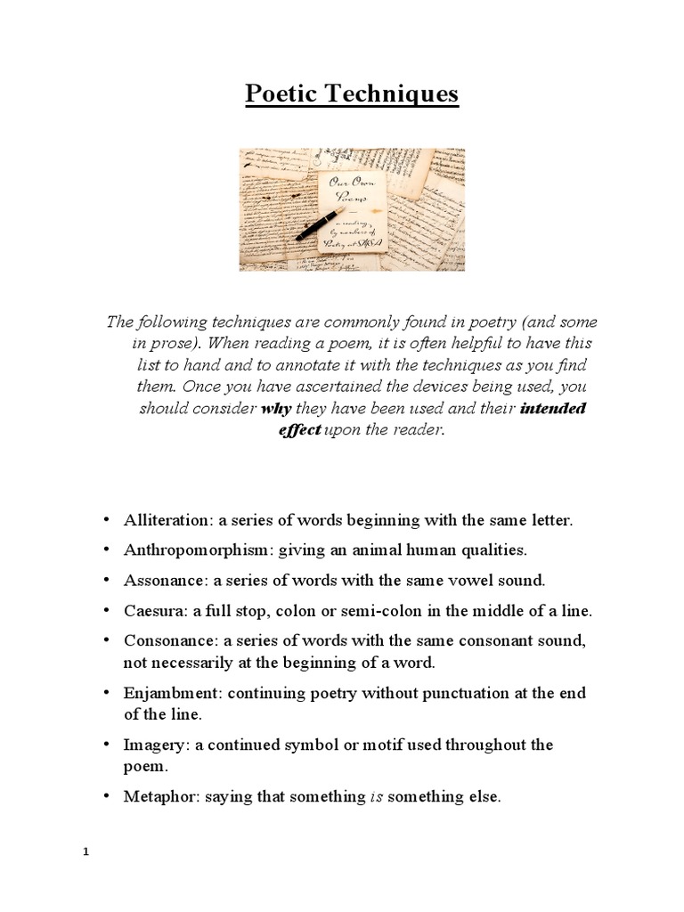 Common Poetic Techniques Explained | PDF | Poetry | General Fiction