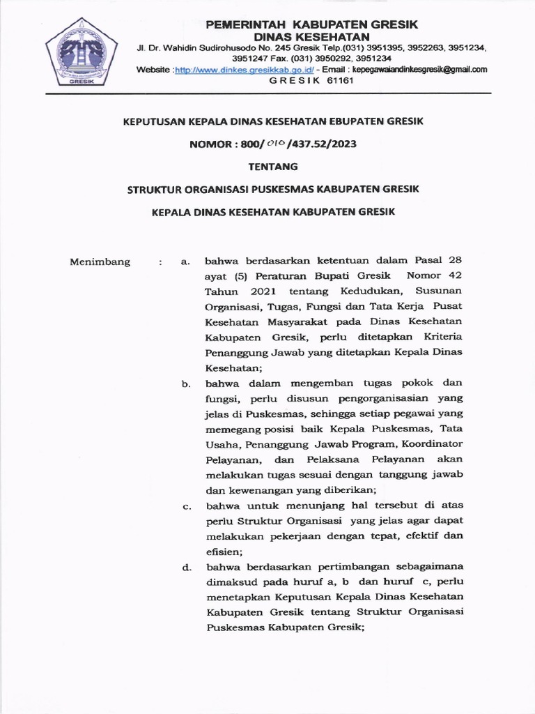 SOTK Puskesmas 2023 | PDF