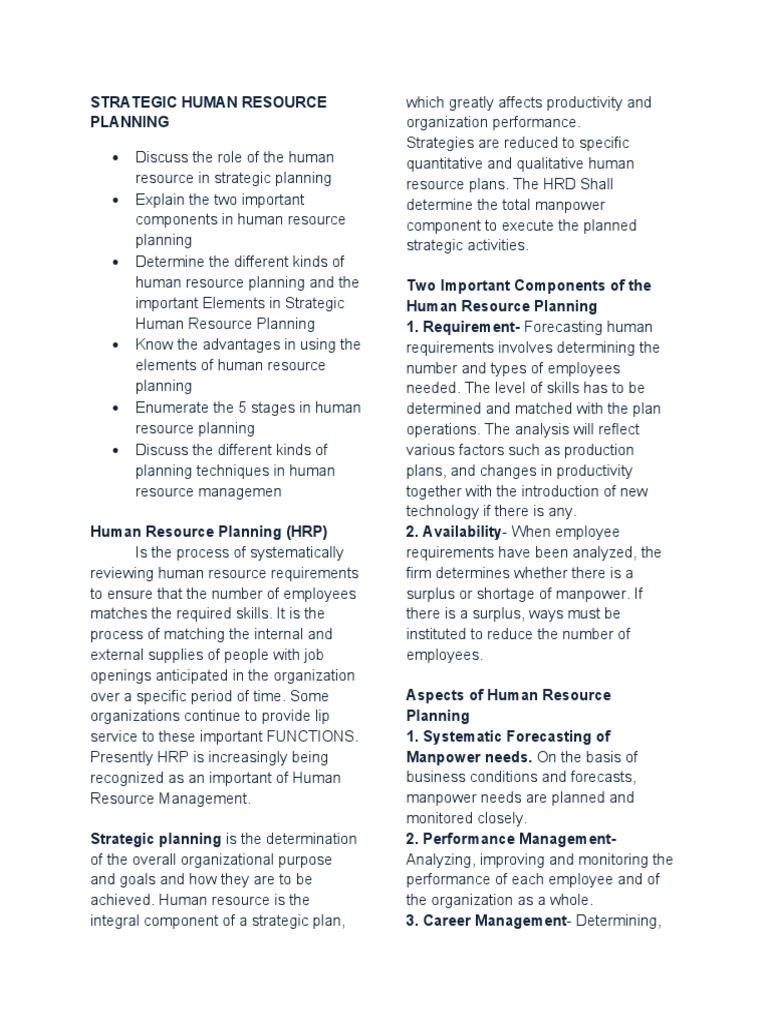Strategic Human Resource Planning Reviewer | PDF