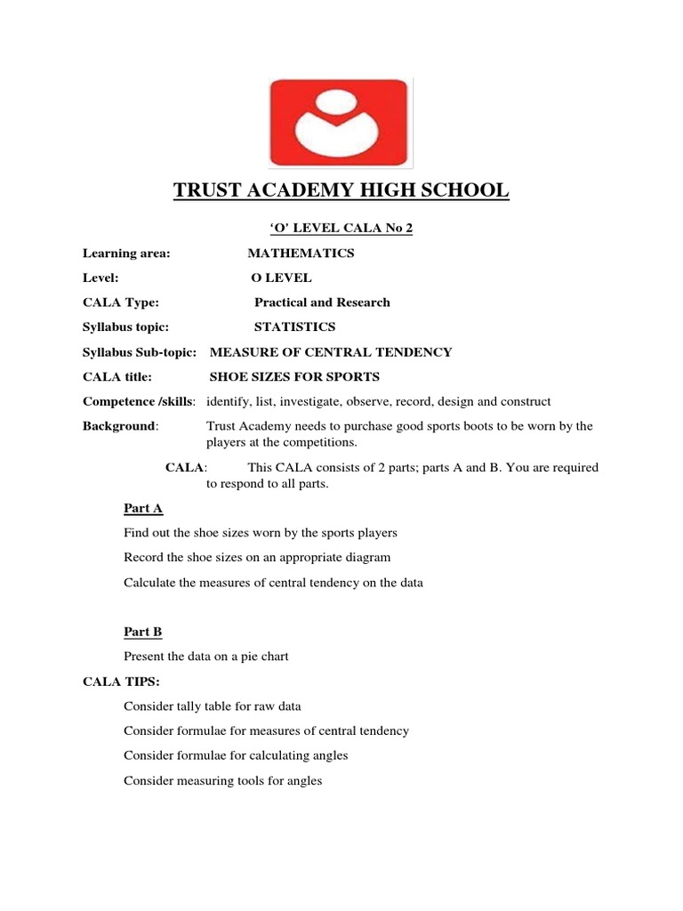 O Level MATHS - CALA (2) - Trust Academy | PDF